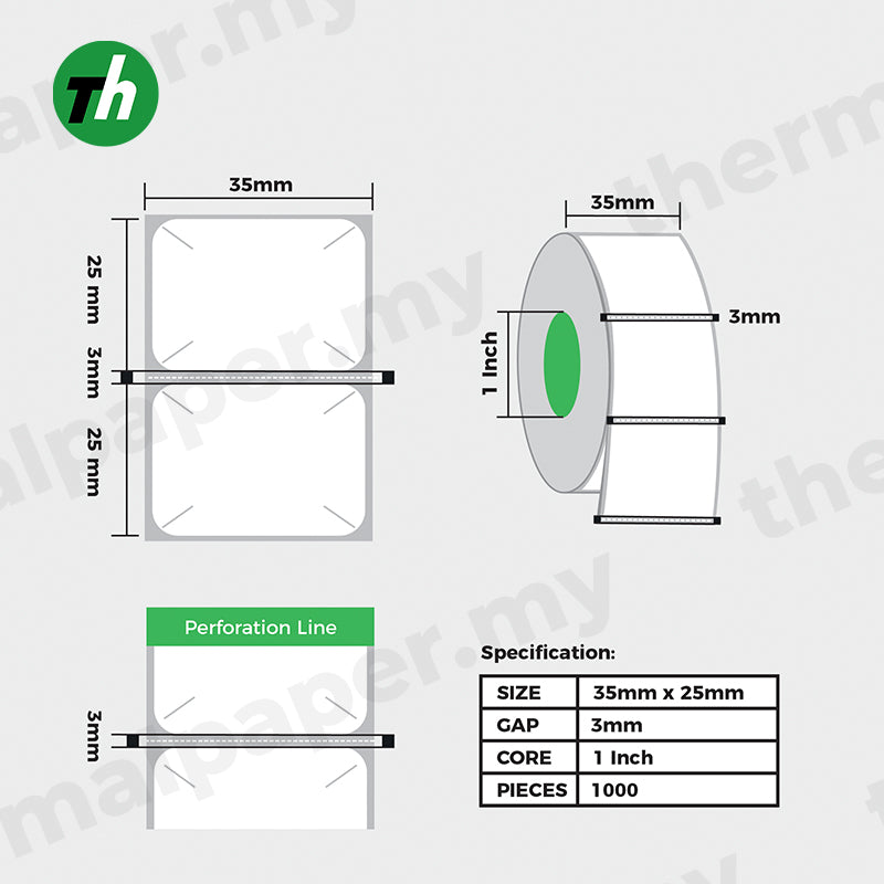 Thermal Label Sticker | 35mm x 25mm x 1000PCS – Thermalpaper.my