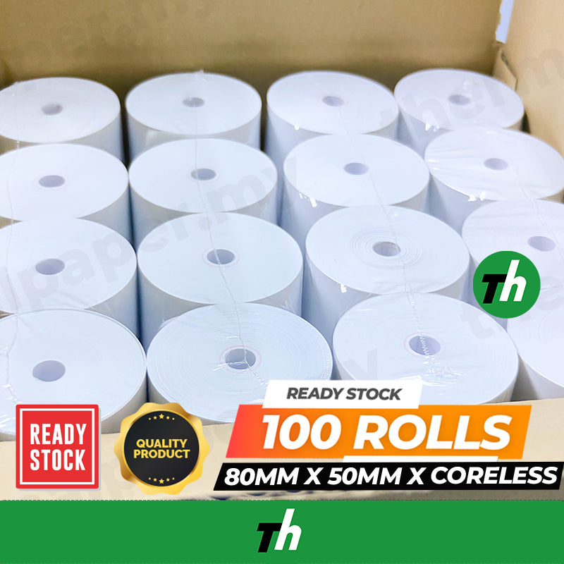 80 x 50 x Coreless (100 Rolls) – Thermalpaper.my
